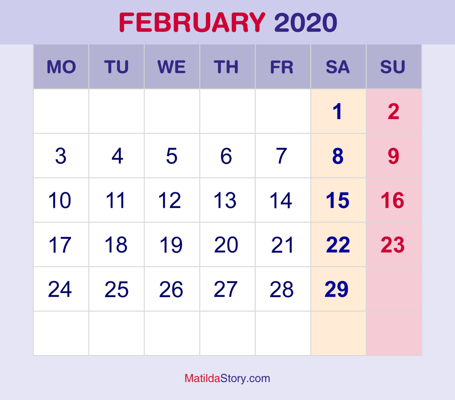 February 2020 Monthly Calendar, Monthly Planner, Printable Free ...