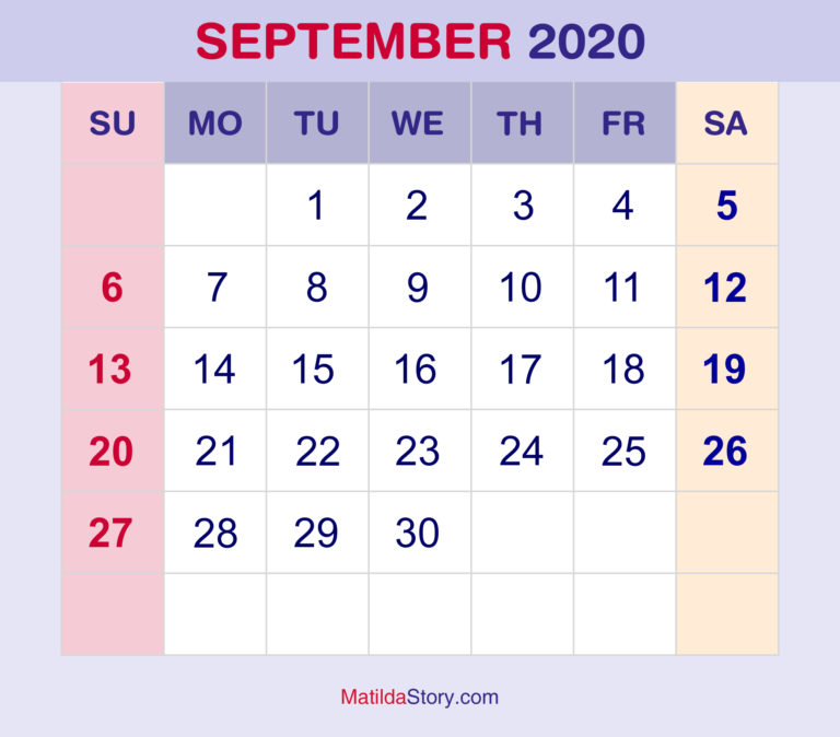 September 2020 Monthly Calendar, Monthly Planner, Printable Free ...