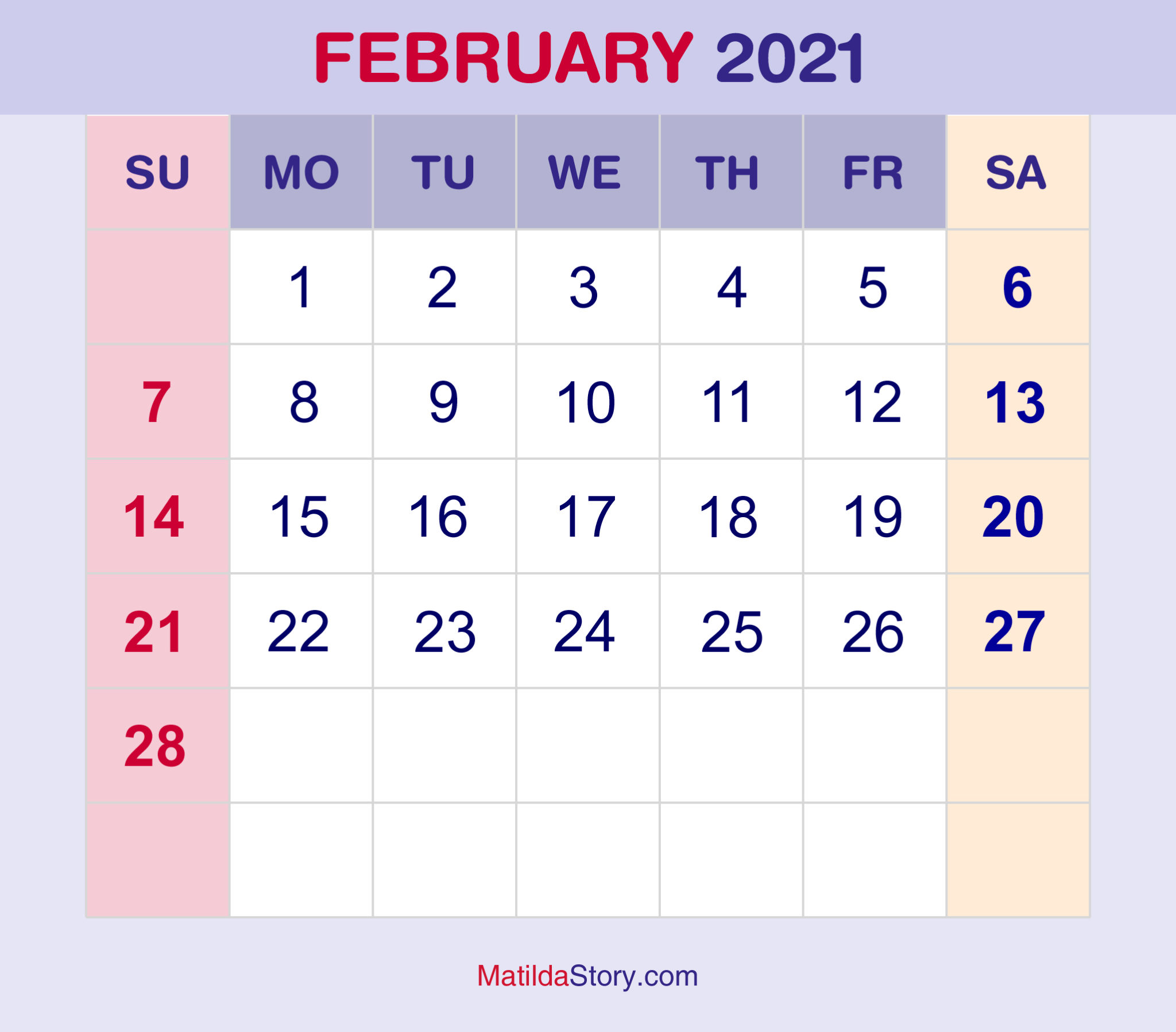 February 2021 Monthly Calendar, Monthly Planner, Printable Free ...